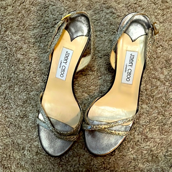 Jimmy Choo | Shoes | Jimmy Choo Silver Glitter Heeled Sandal | Poshmark